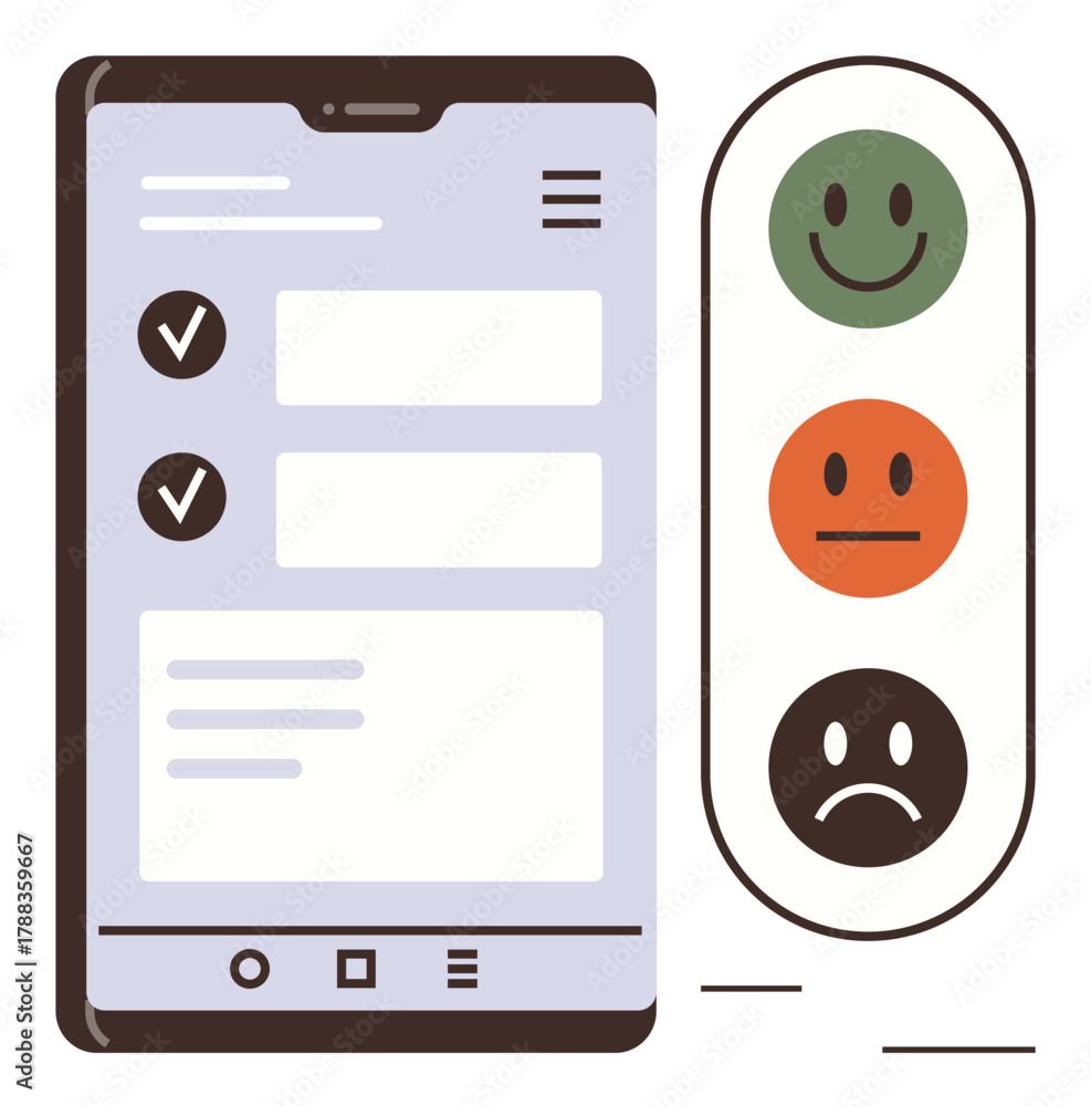 Digital feedback form displayed on a smartphone with ticked boxes and ...
