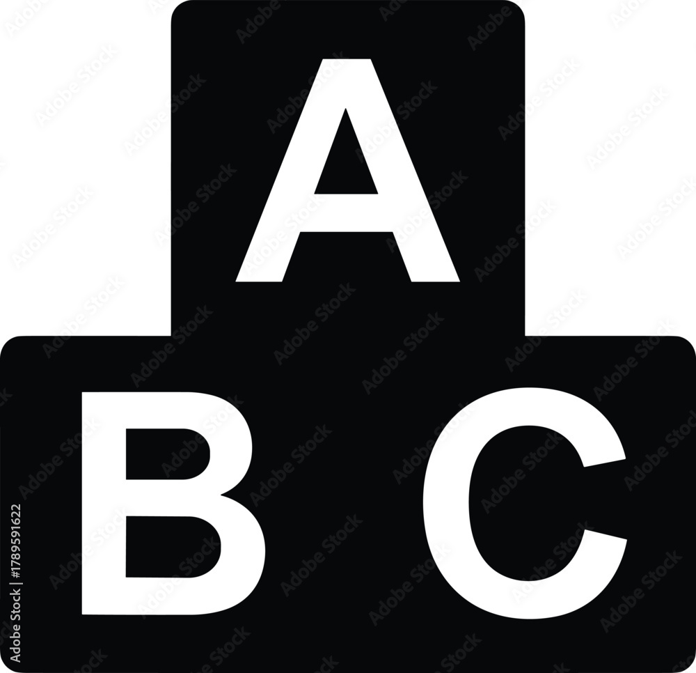 Black blocks with white letters A B C stacked and side by side alphabet ...
