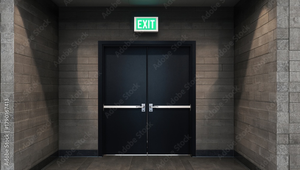 Closed emergency exit door, safety compliance for rapid evacuation ...