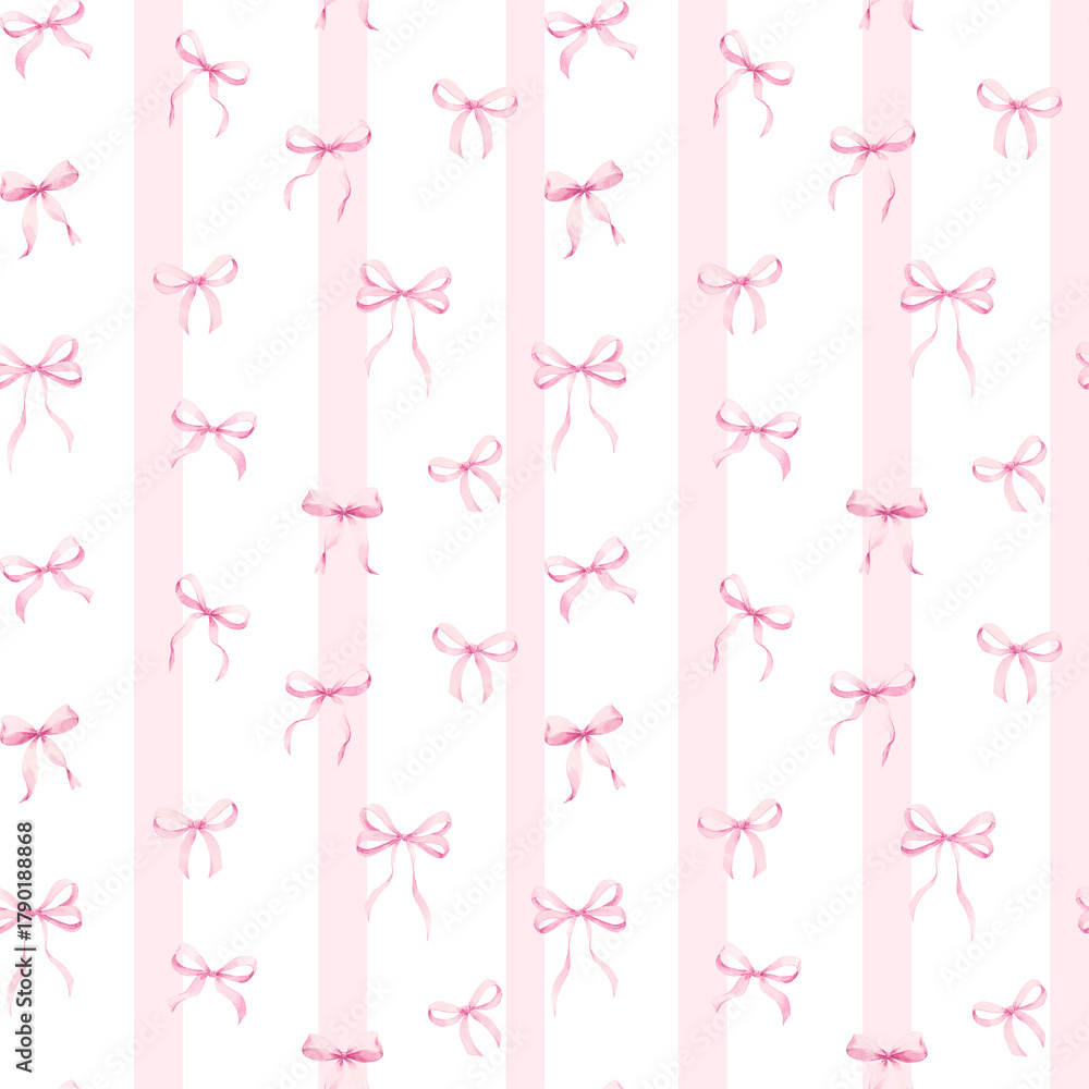 Foto de Stock Watercolor seamless pattern with pink bows and stripes on ...