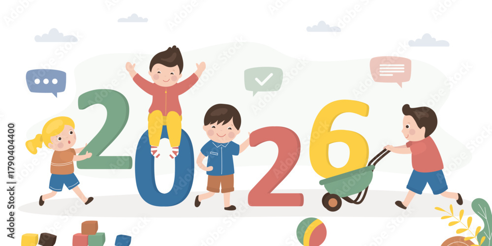New 2026 year. Group of preschool kids celebrate for new 2026 year ...