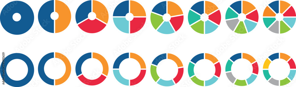 Set of colorful pie charts. Colorful pie charts with varying segments ...
