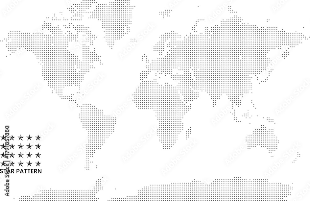 World map in star pattern shape style showing continents and countries ...