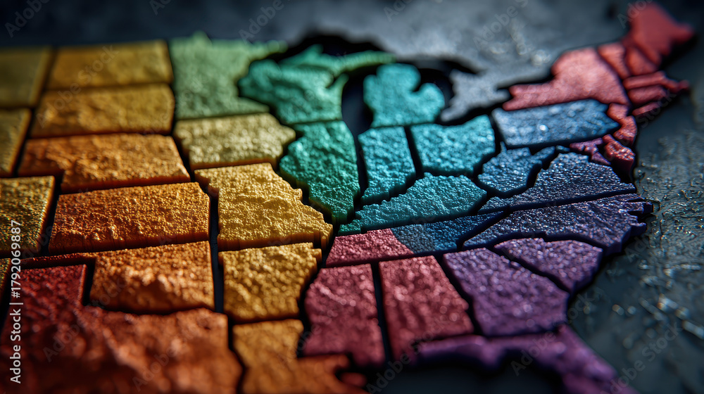 Colorful detailed map of United States regions with emphasis on ...