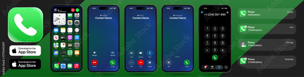 Stock-Vektorgrafik „iPhone call phone app UI screen vector design ...