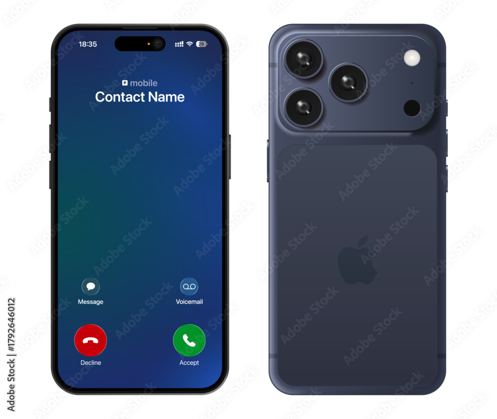 iPhone call phone app UI screen vector design featuring calling ...