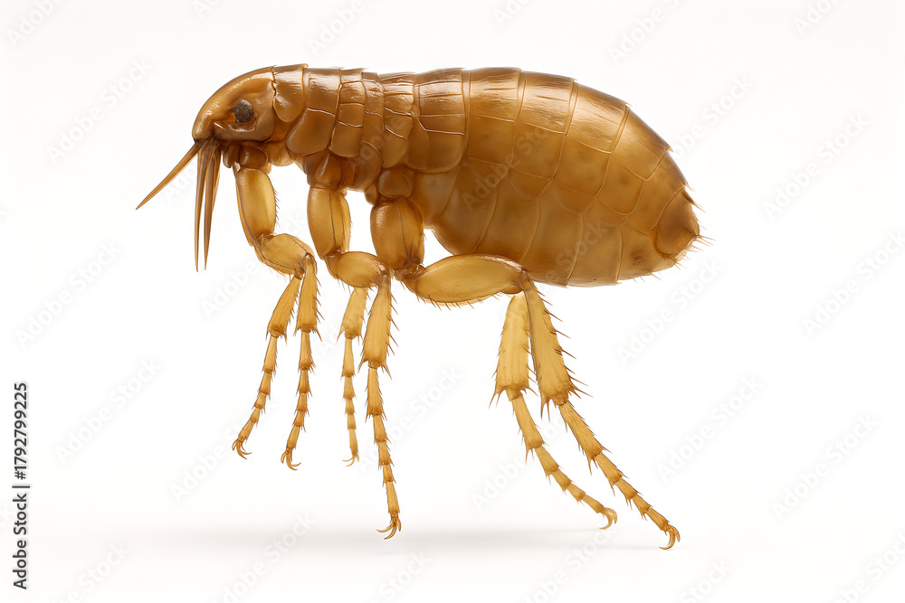 Photorealistic 3D anatomy of Ctenocephalides felis (cat flea), dorsal ...