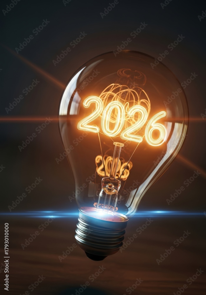 Light Bulb Representing The Year 2026 - A light bulb with the year 2026 ...