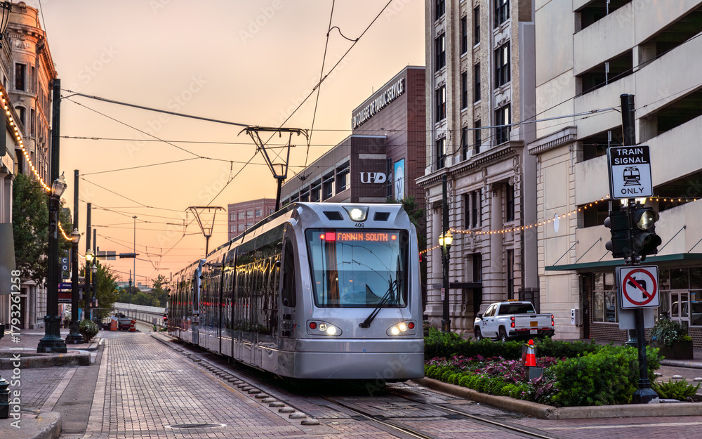 Houston, Texas - September 9, 2025: METRORail light rail train travels ...