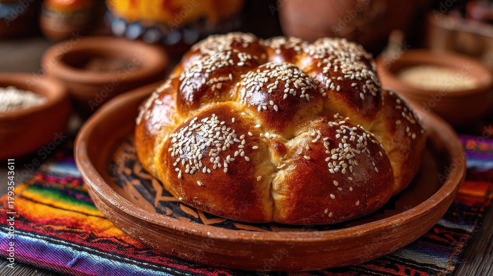 Pan de Muerto Traditional Mexican sweet bread with sesame eaten during ...