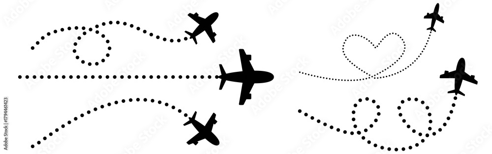 Stock-Illustration „Airplane route with dotted flight path. Flying ...