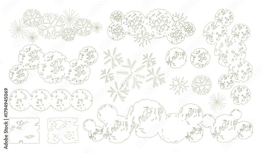 Top view trees for architectural plans and landscape design. Minimal ...
