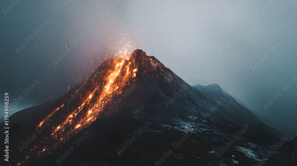 Stock-Illustration „erupting. A powerful volcano erupting with lava and ...