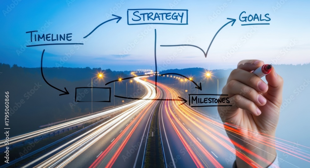 Strategic planning and goals with timeline and milestones in a highway ...