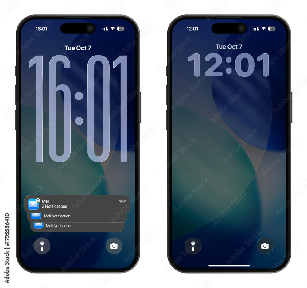 Vector de Stock iPhone 17 Pro lock screen UI design vector with ...