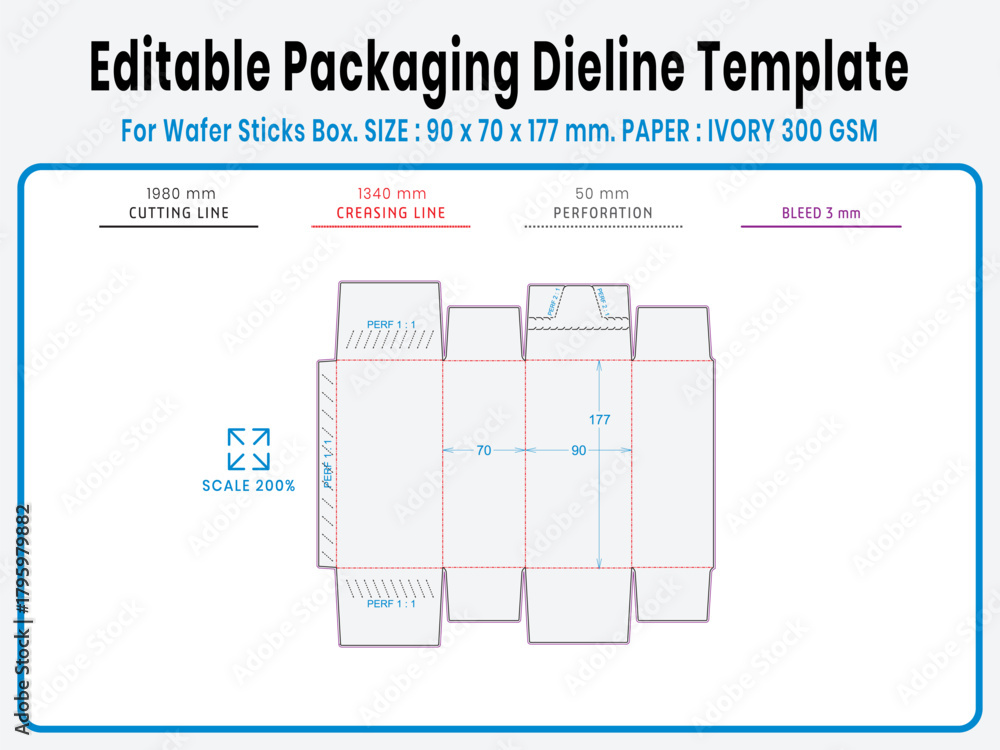 Vettoriale stock di Editable packaging dieline template for wafer roll ...