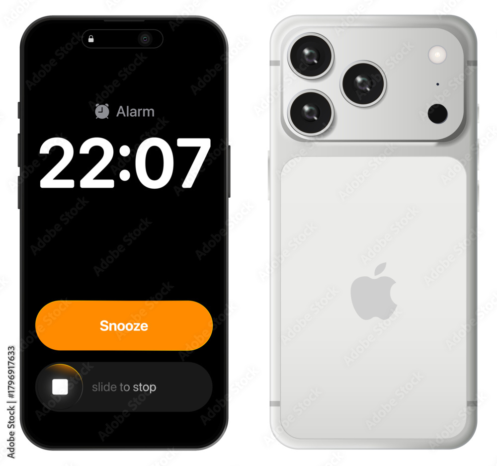 iPhone 17 Pro Clock app UI screen vector featuring updated iOS 26 design with World Clock ...