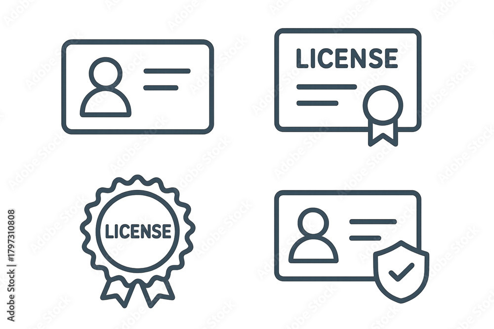 License and Identification Card Symbols for concept of verification and ...