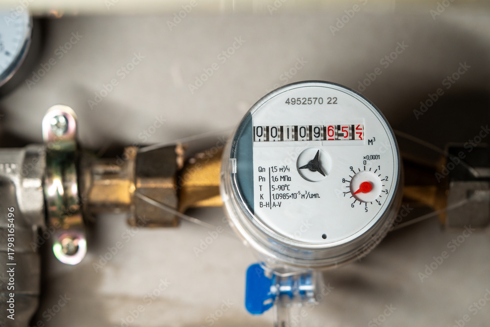 Water meter record total water usage over time, numeric readout for ...
