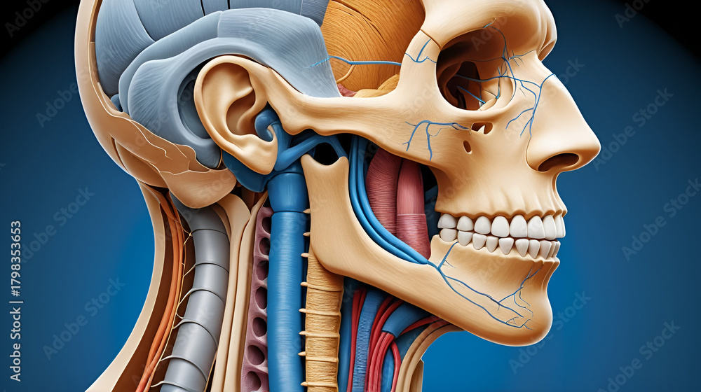 Anatomical illustration of the human pharynx. A sagittal view showing ...