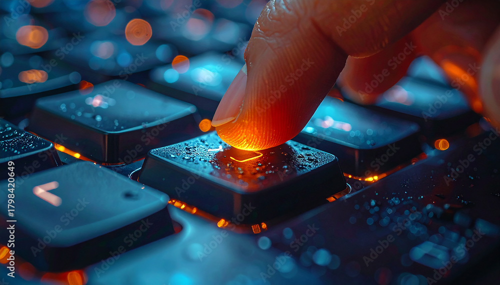 Digit's Data Interface: Close-up focus on a finger poised to press a ...