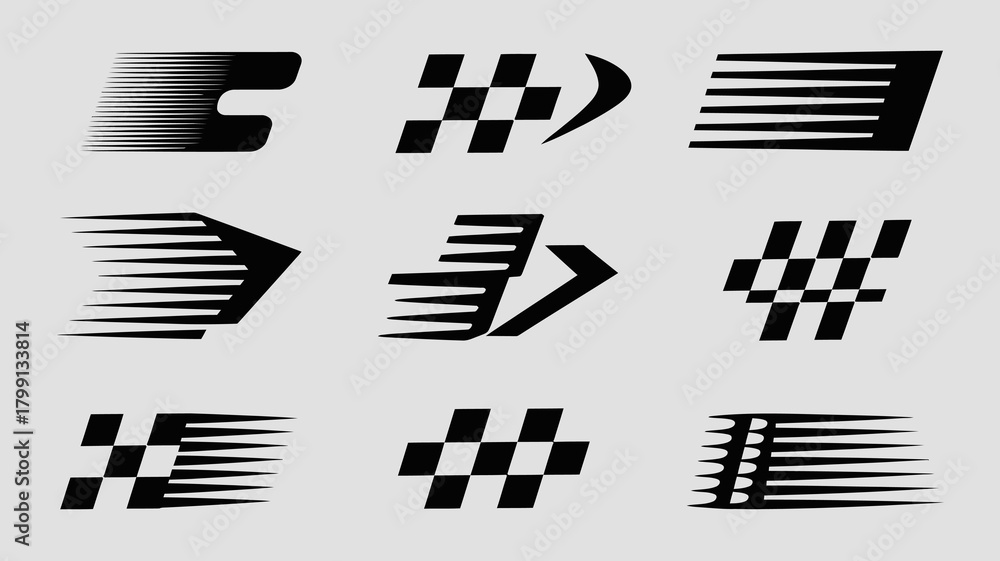 Vetor Modern vector collection of abstract speed logos and racing icons ...