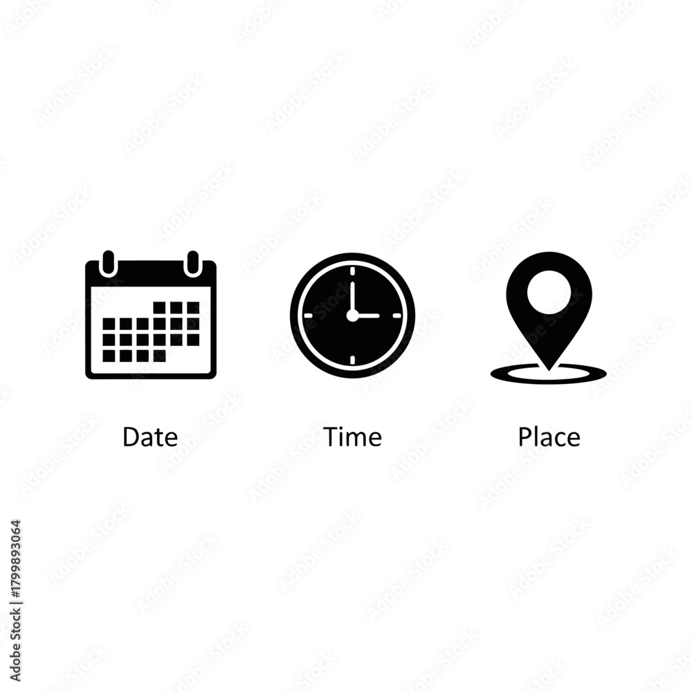 date time place icons event schedule location information Stock Vector ...