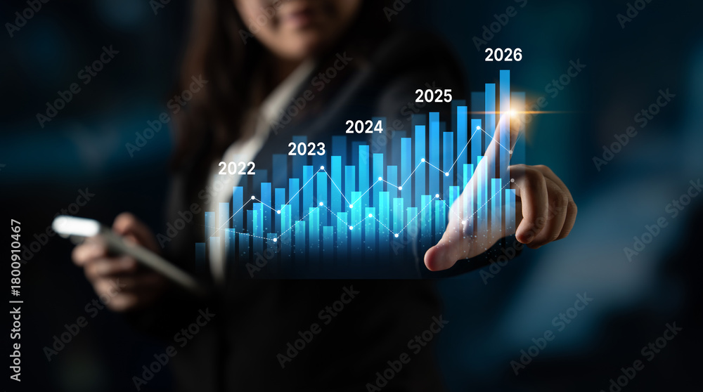 Business bar chart and line graph showing yearly business growth from ...