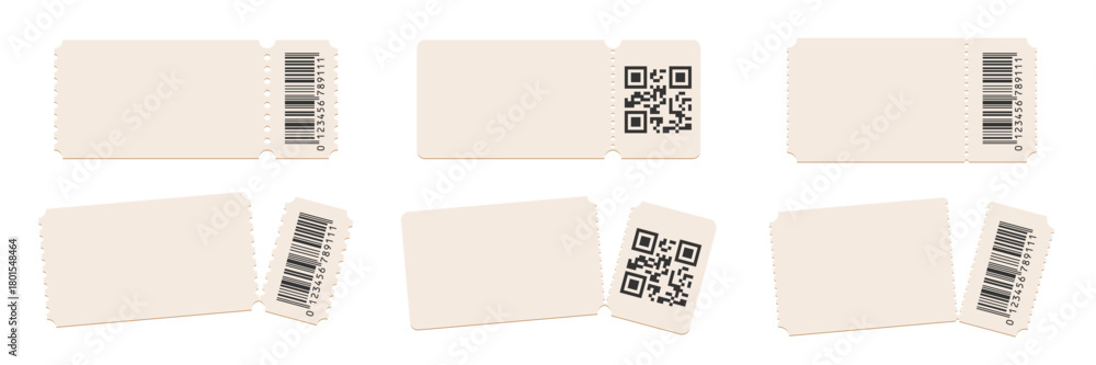 Blank perforated paper tickets. Collection of vintage-style admission ...