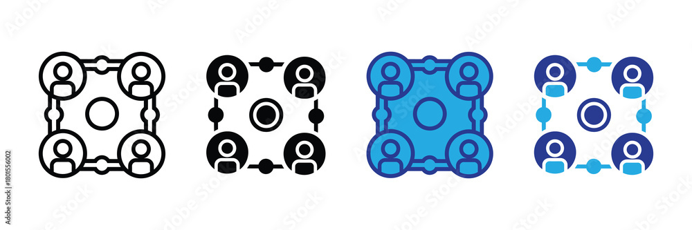 Abstract icon representing a network of four people connected in a ...