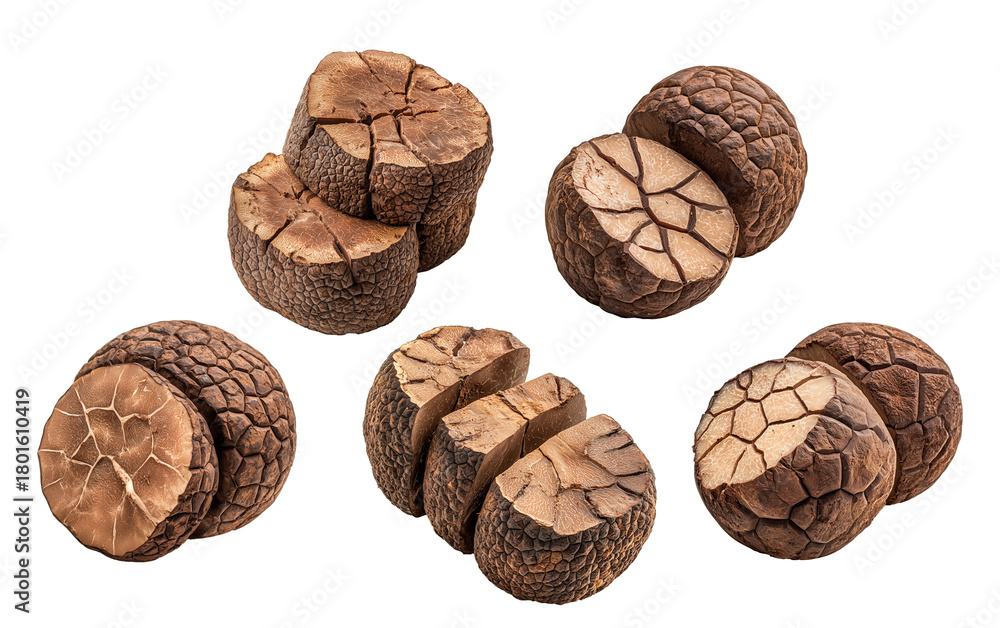 Set of black winter truffles isolated on white transparent background ...