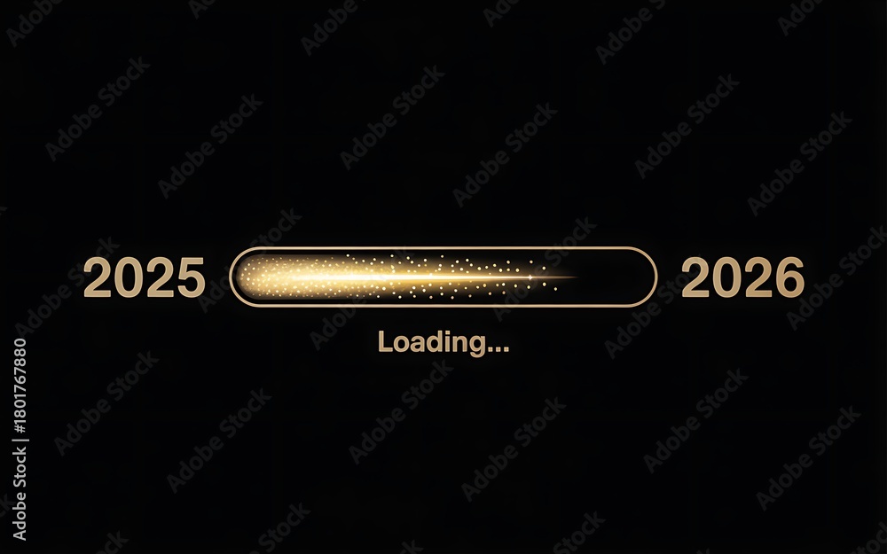 Transition from 2025 to 2026 with a Golden Loading Bar on Black ...