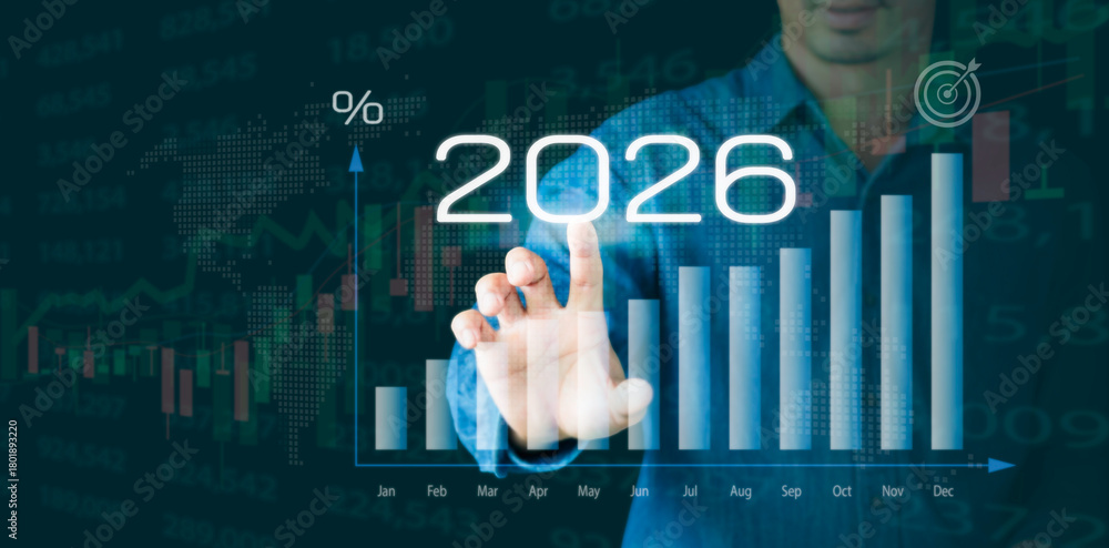 Businessman reviewing a rising profit graph for financial forecasting ...