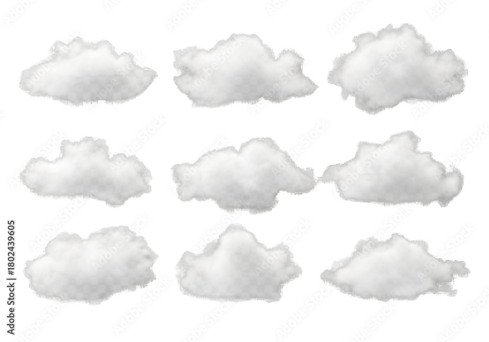 Foto de Stock 10 Volumetric Cloud Puffs and Wisps – Isolated on ...