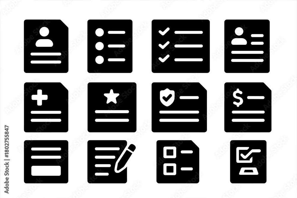 Forms and Documents Icons. Solid style icons of Forms: application form ...