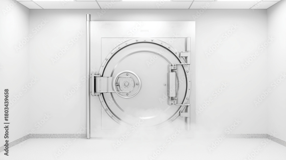 decontamination. An airlock door closing with faint mist in a pristine ...