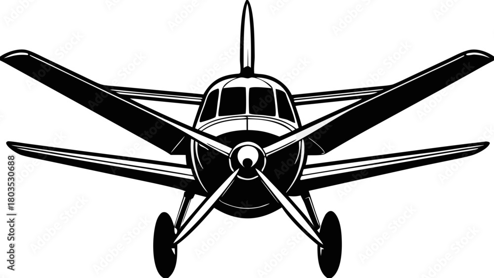Single Engine Propeller Airplane Silhouette Vector Graphic, Front View ...