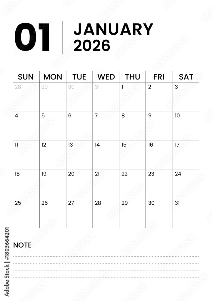 Vector de Stock Printable Minimalist Monthly Calendar Template for ...