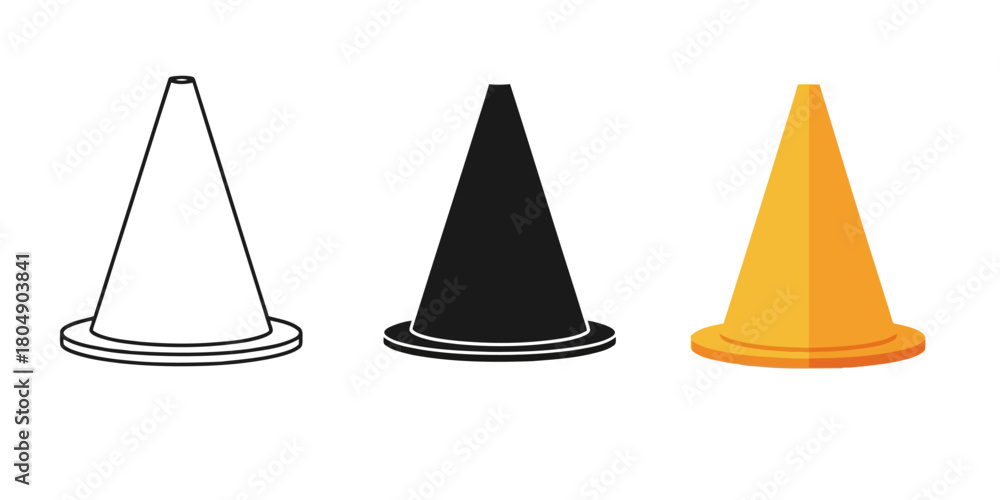 Traffic cone Vector Set in Three Styles — Line Art, Silhouette and ...