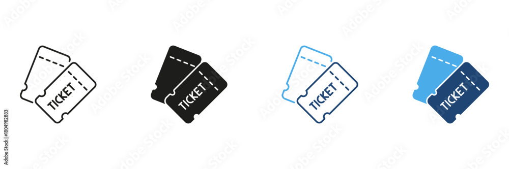 Two Event Tickets Line And Solid Icon Set. Admission, Entertainment ...