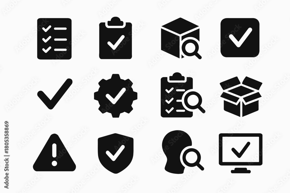 Black icons for checklists and verification with symbols of checkmarks ...