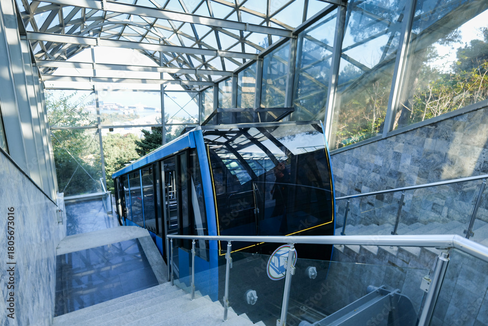 Baku, Azerbaijan - 11.09.2025: Baku Funicular carriage at station, a ...