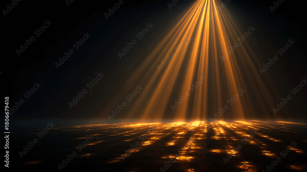 Bright beams of light fall from above, creating the effect of a sunlit ...