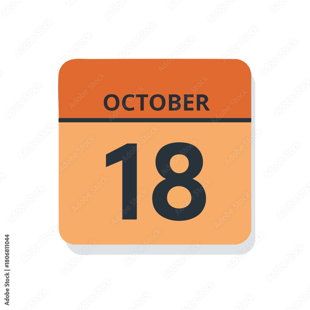 Graphical depiction of October 18th date square icon in simple ...