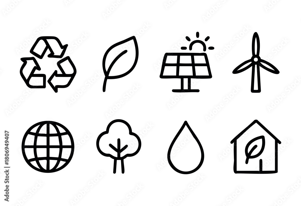 Various environmental symbols showcase concepts of sustainability ...