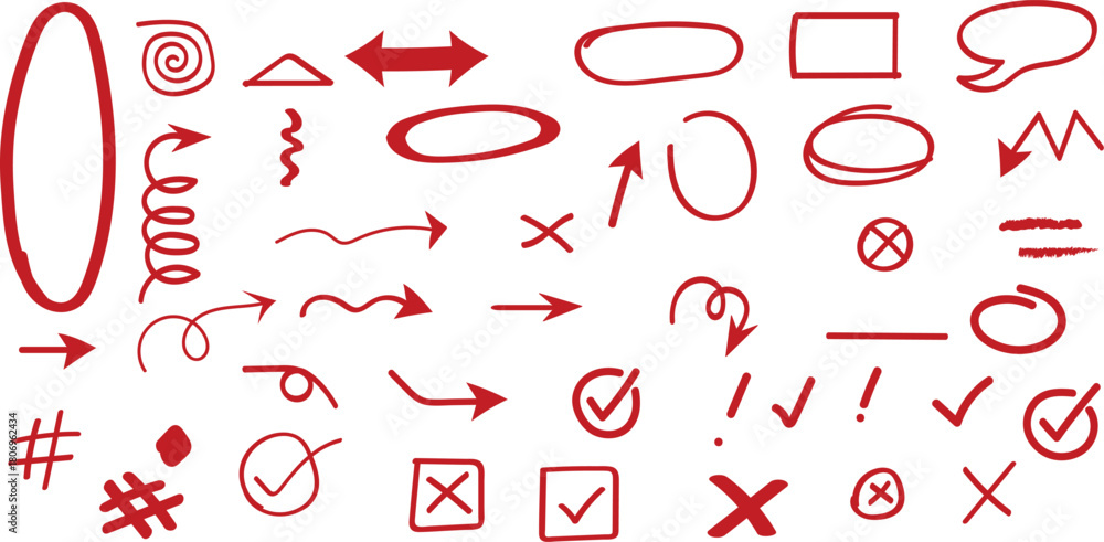 Hand drawn red doodle elements and shapes set Stock Vector | Adobe Stock