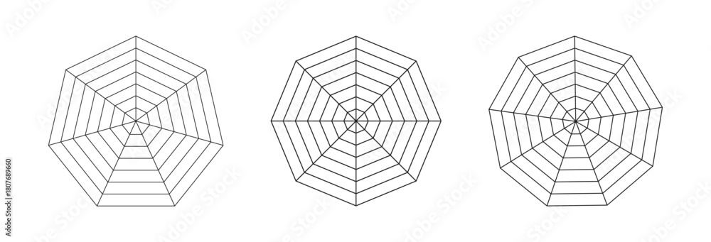 Radar, spider diagram template. Polygon graphs. Spider mesh. Diagrams ...