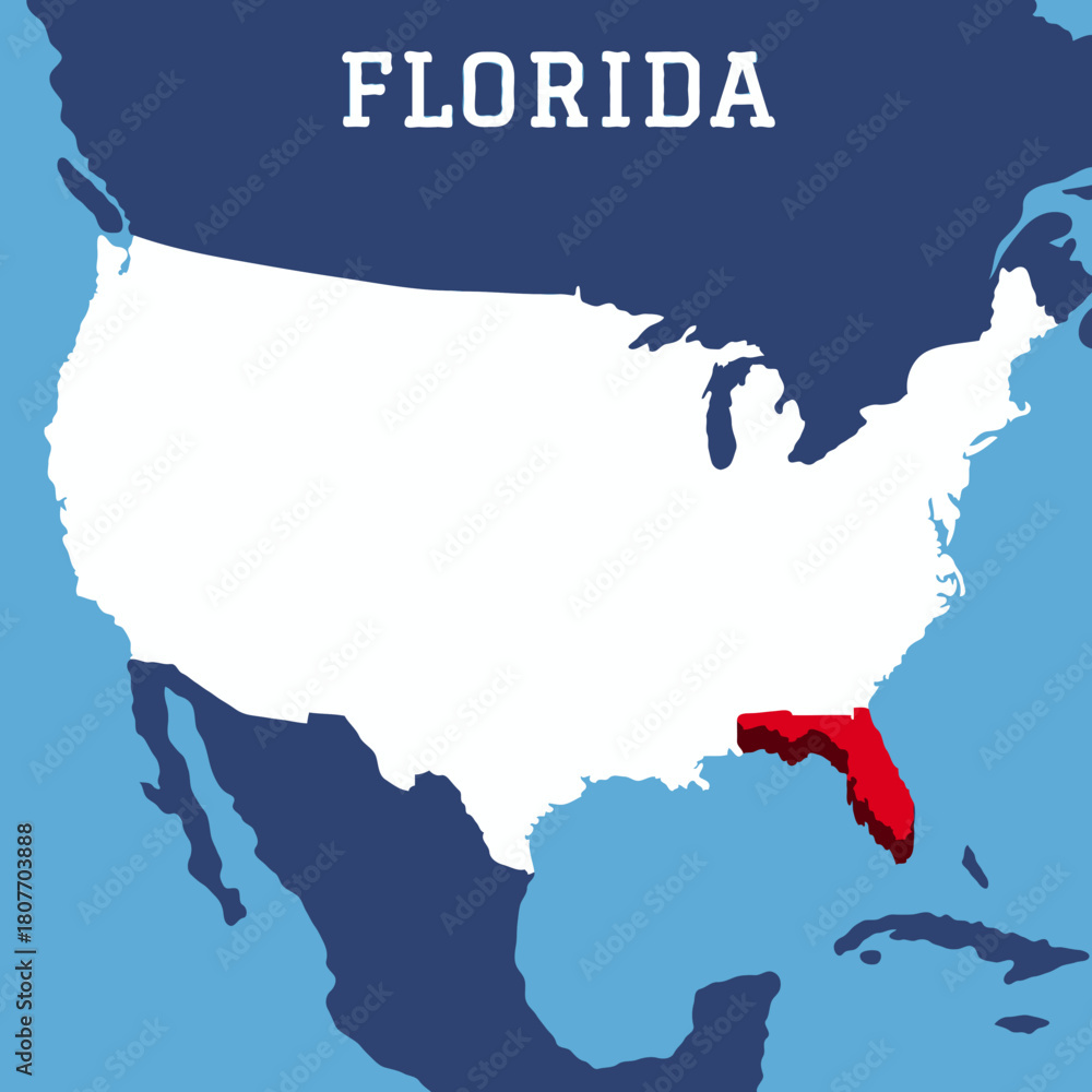 Florida State highlighted 3D map on india map with blue background ...