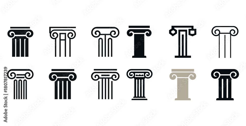 Classical column icons: diverse styles and designs of architectural ...