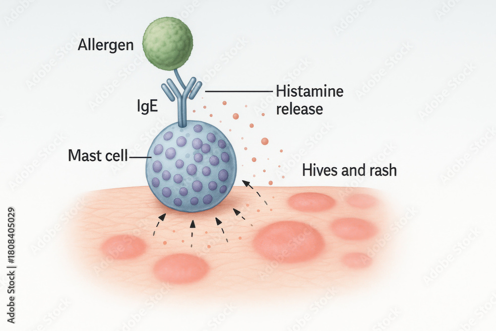 Illustration Stock Medical diagram of an allergen binding to an IgE ...